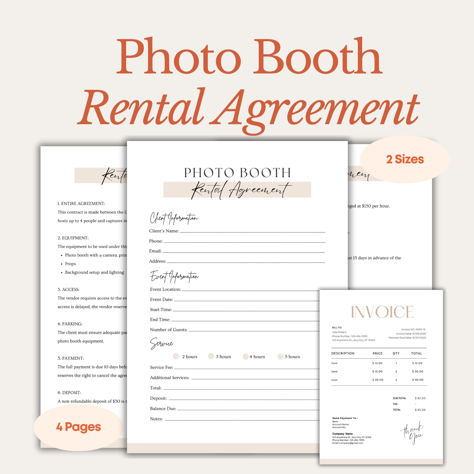 Photo Booth Rental Agreement Template - Etsy