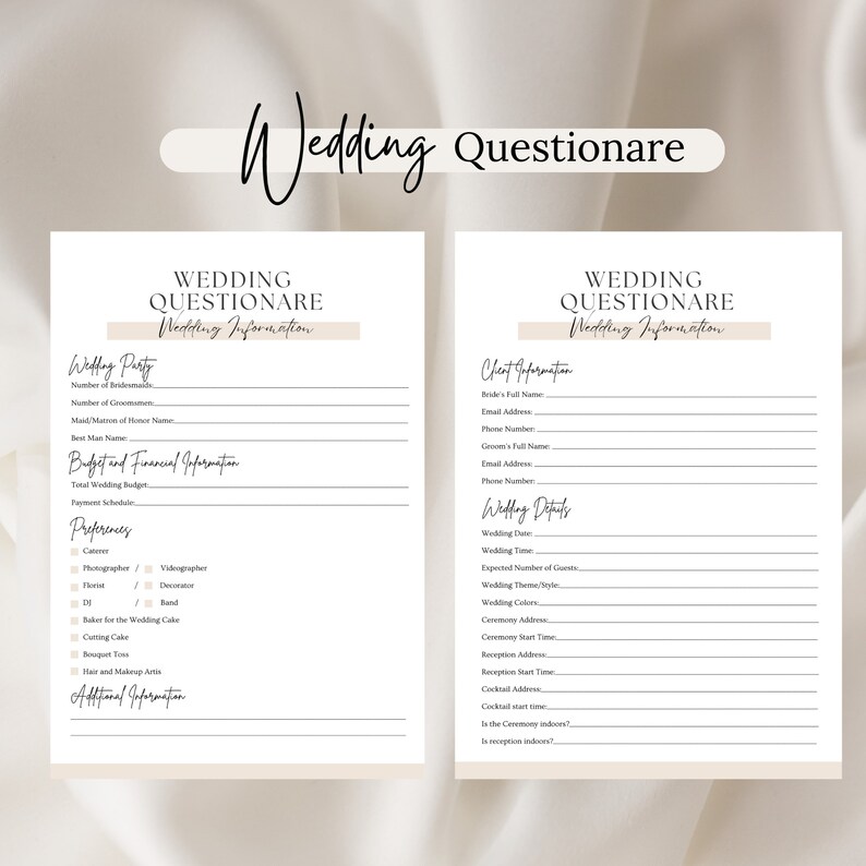 Professional Wedding Planner Client Questionnaire and Welcome Letter ...