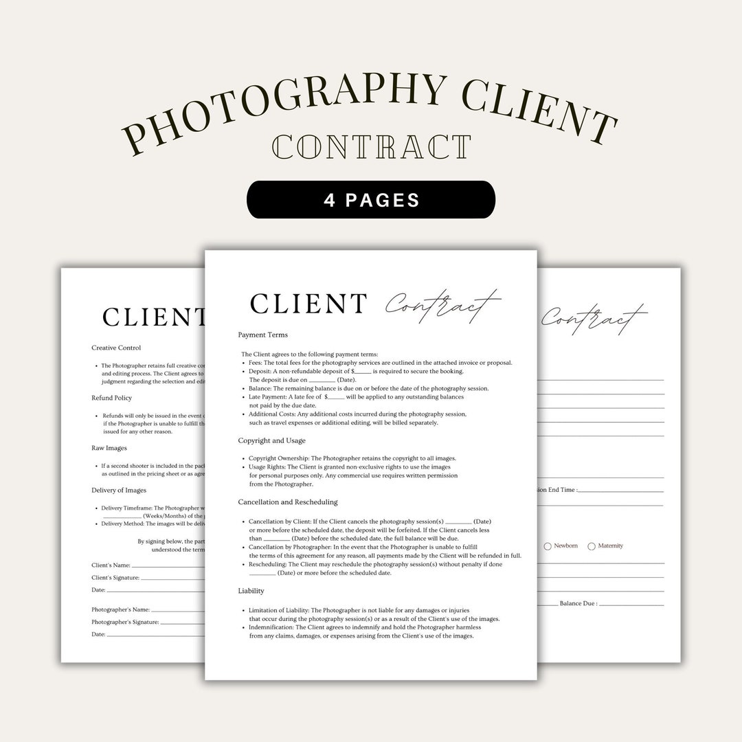 Photography Client Contract Template | Photography Forms | Client ...