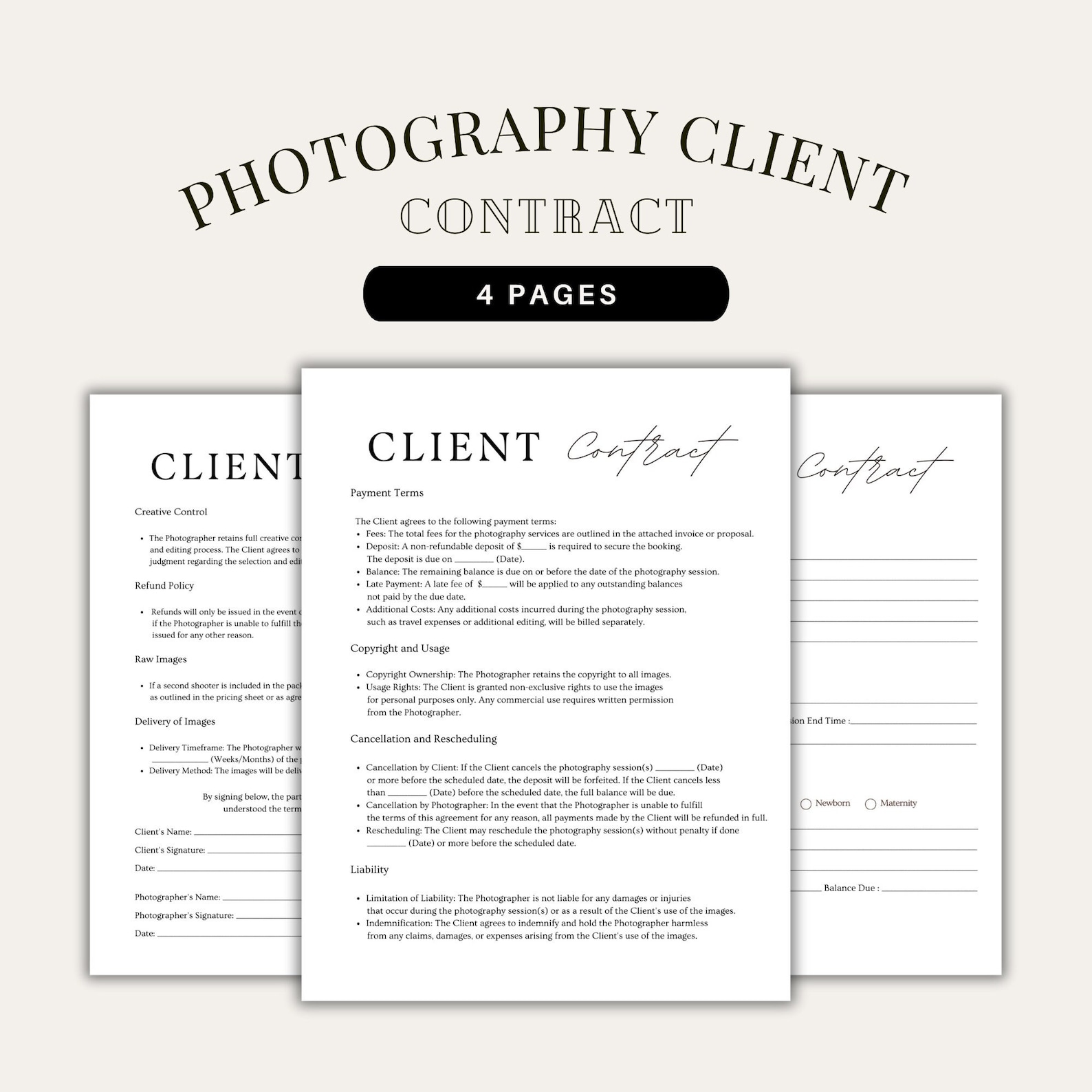 Photography Client Contract Template | Photography Forms | Client ...