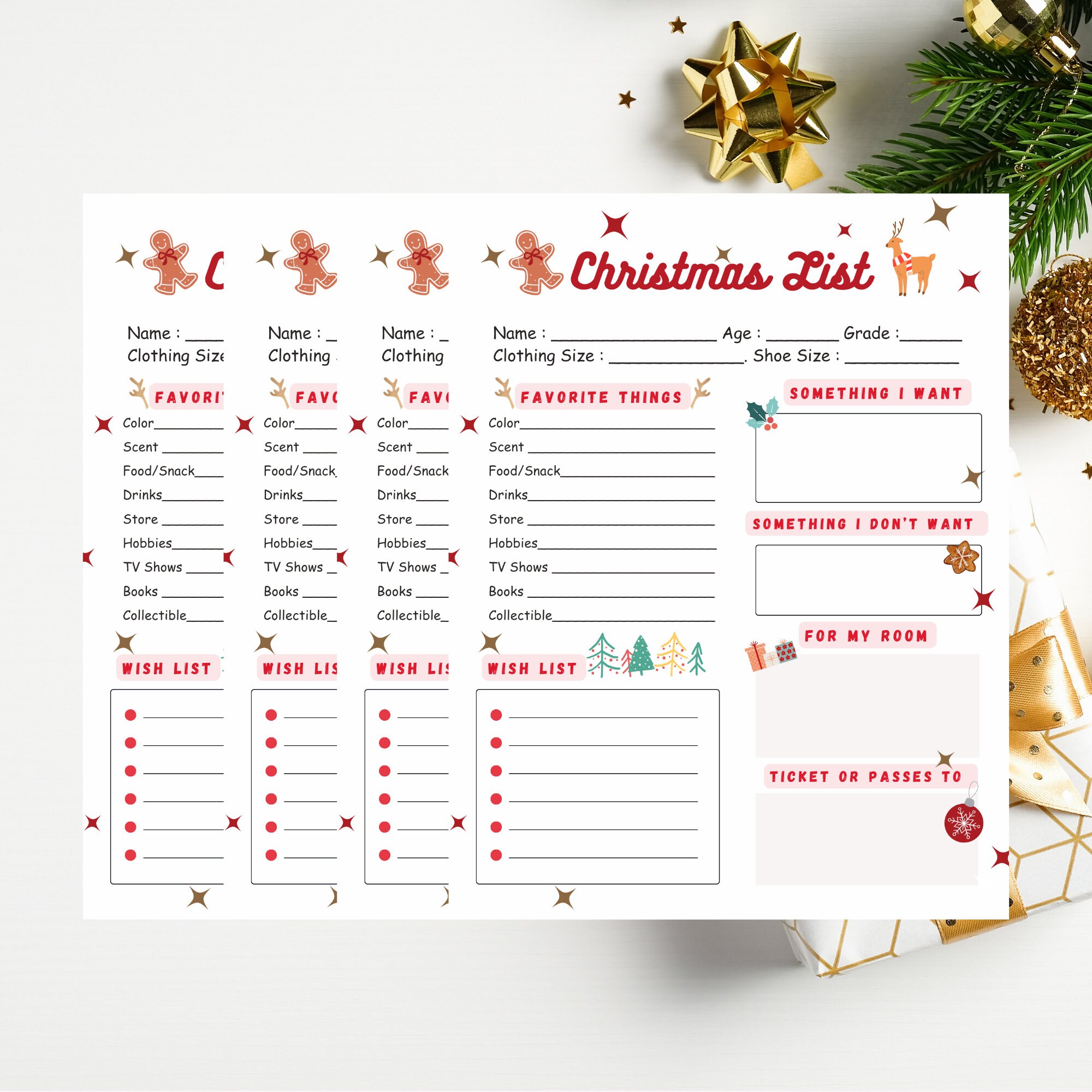 Christmas List,kids Christmas Wish List,printable Gift Wish List ...