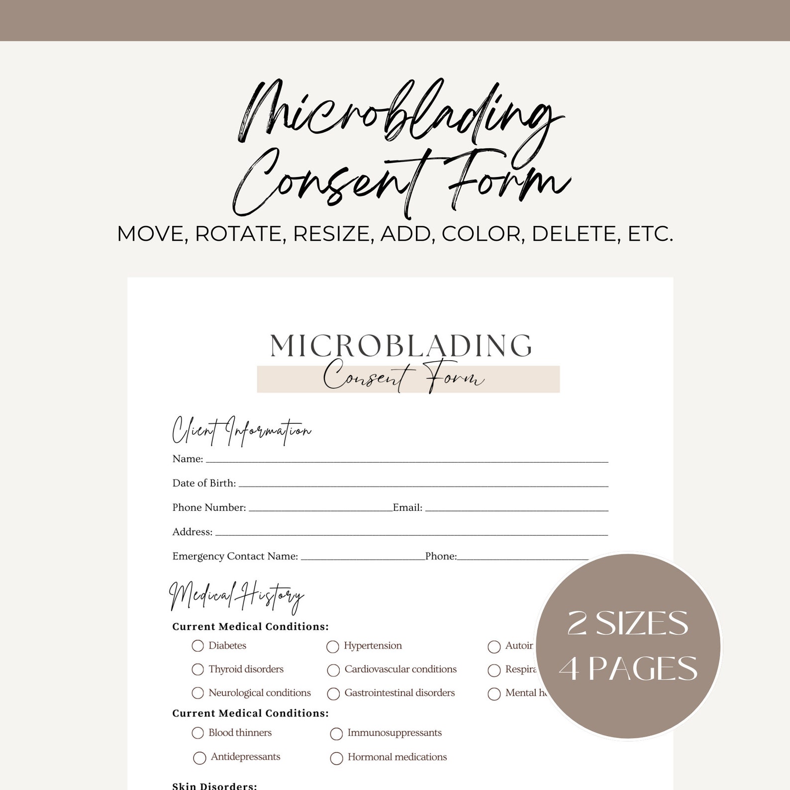 Professional Microblading Forms,editable Esthetician Templates ...
