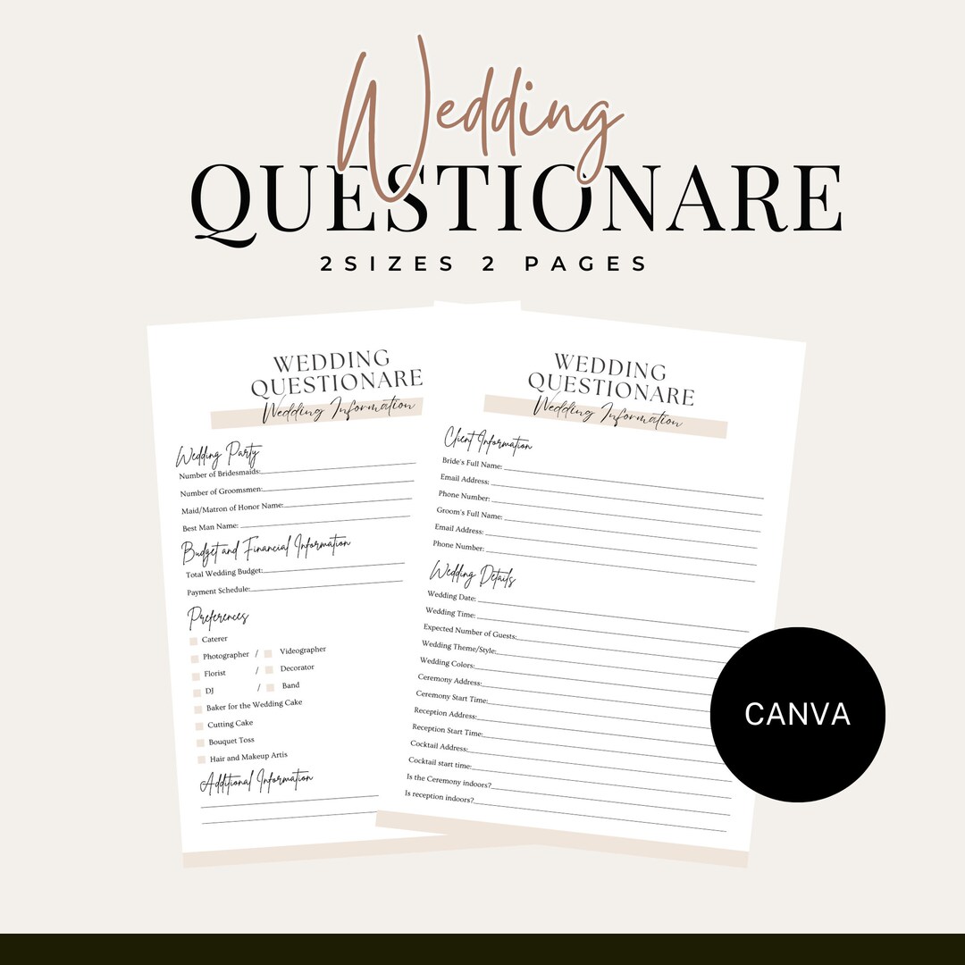 Professional Wedding Planner Client Questionnaire and Welcome Letter ...