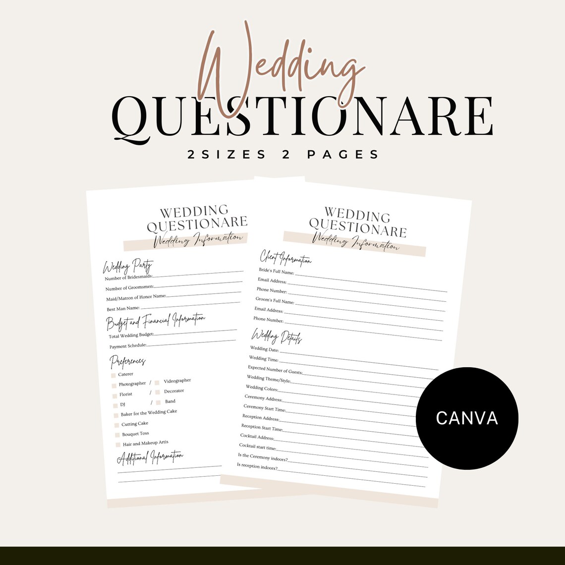 Professional Wedding Planner Client Questionnaire and Welcome Letter ...