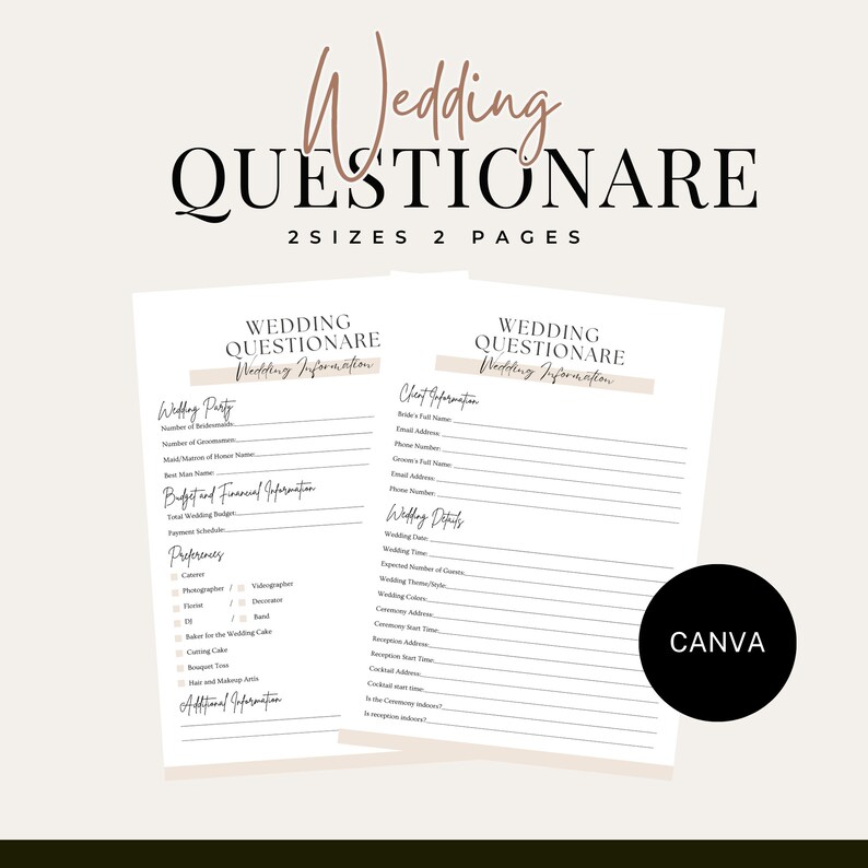 Professional Wedding Planner Client Questionnaire and Welcome Letter ...