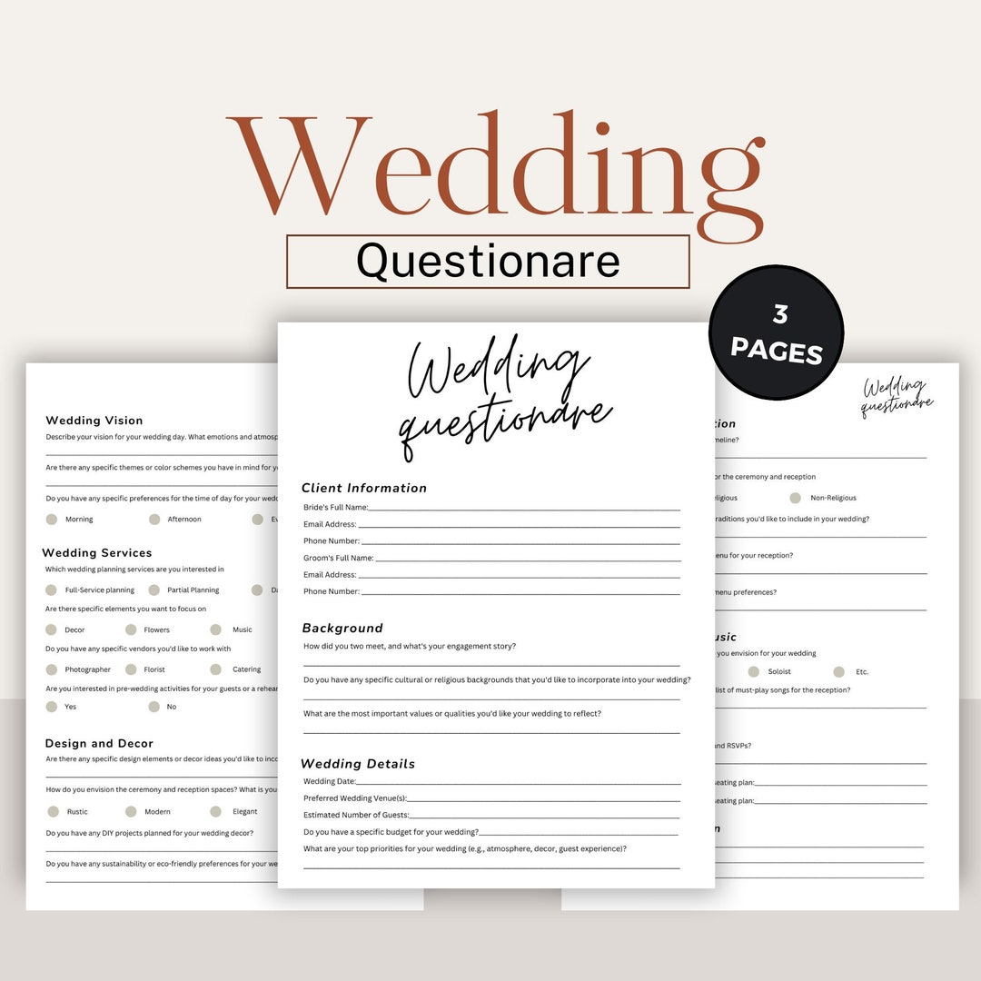 Professional Wedding Planner Client Questionnaire and Welcome Letter ...