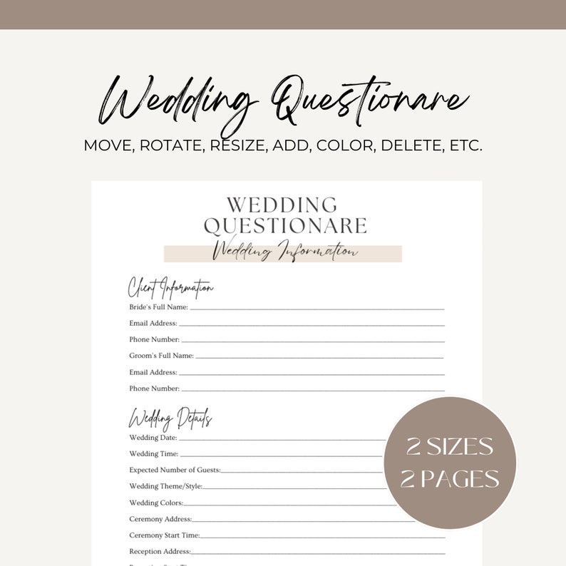 Professional Wedding Planner Client Questionnaire and Welcome Letter ...