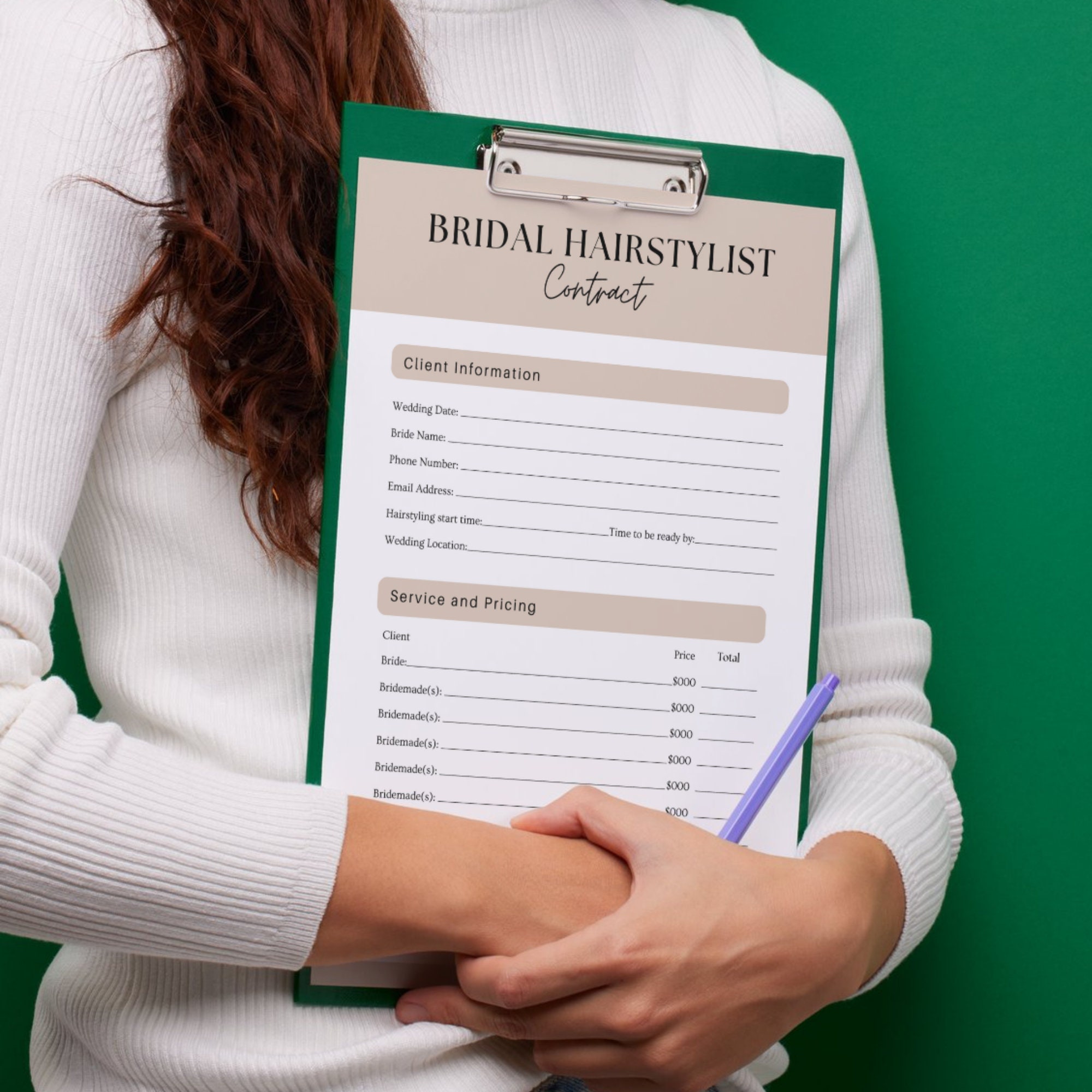 Editable Bridal Hair Contract Template | Bridal Hairstylist Contract ...
