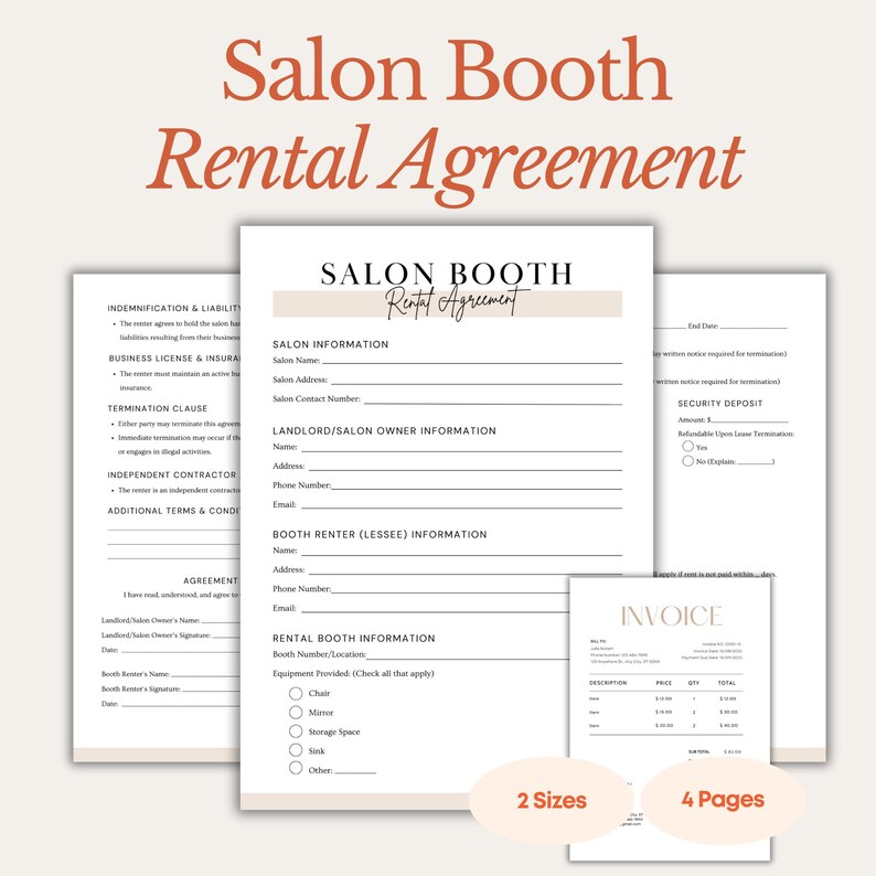 Editable Professional Salon Booth Rental Contract - Etsy