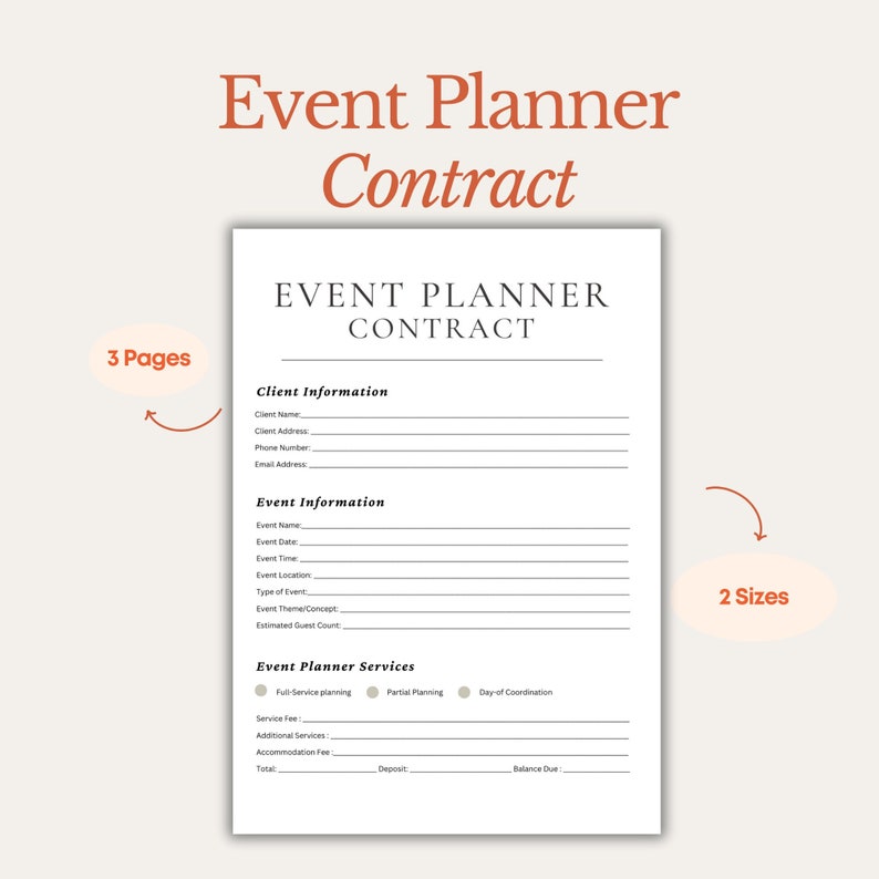 Event Planner Contract Template Event Planner Client Forms Wedding