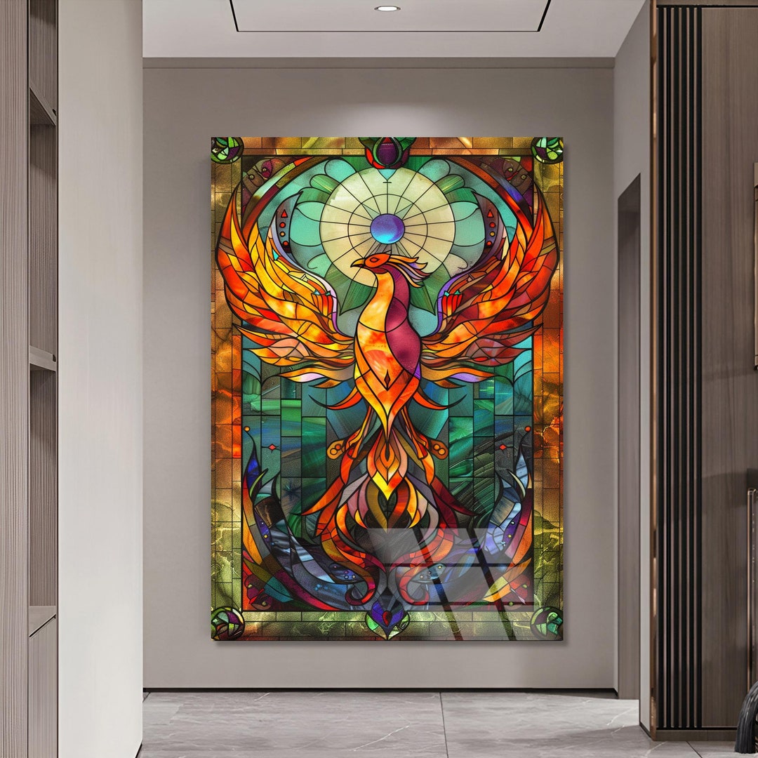 Phoenix Wall Art Tempered Glass Art Phoenix Rising Extra Large Wall Art ...