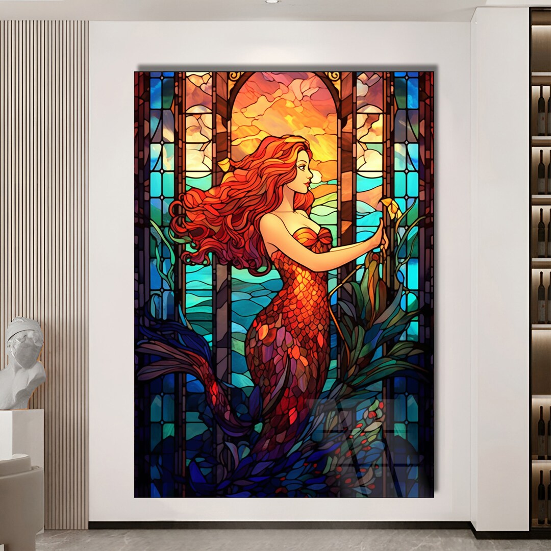Mermaid Wall Art, Stained Glass Art, Ocean Themed Wall Art, Christmas ...