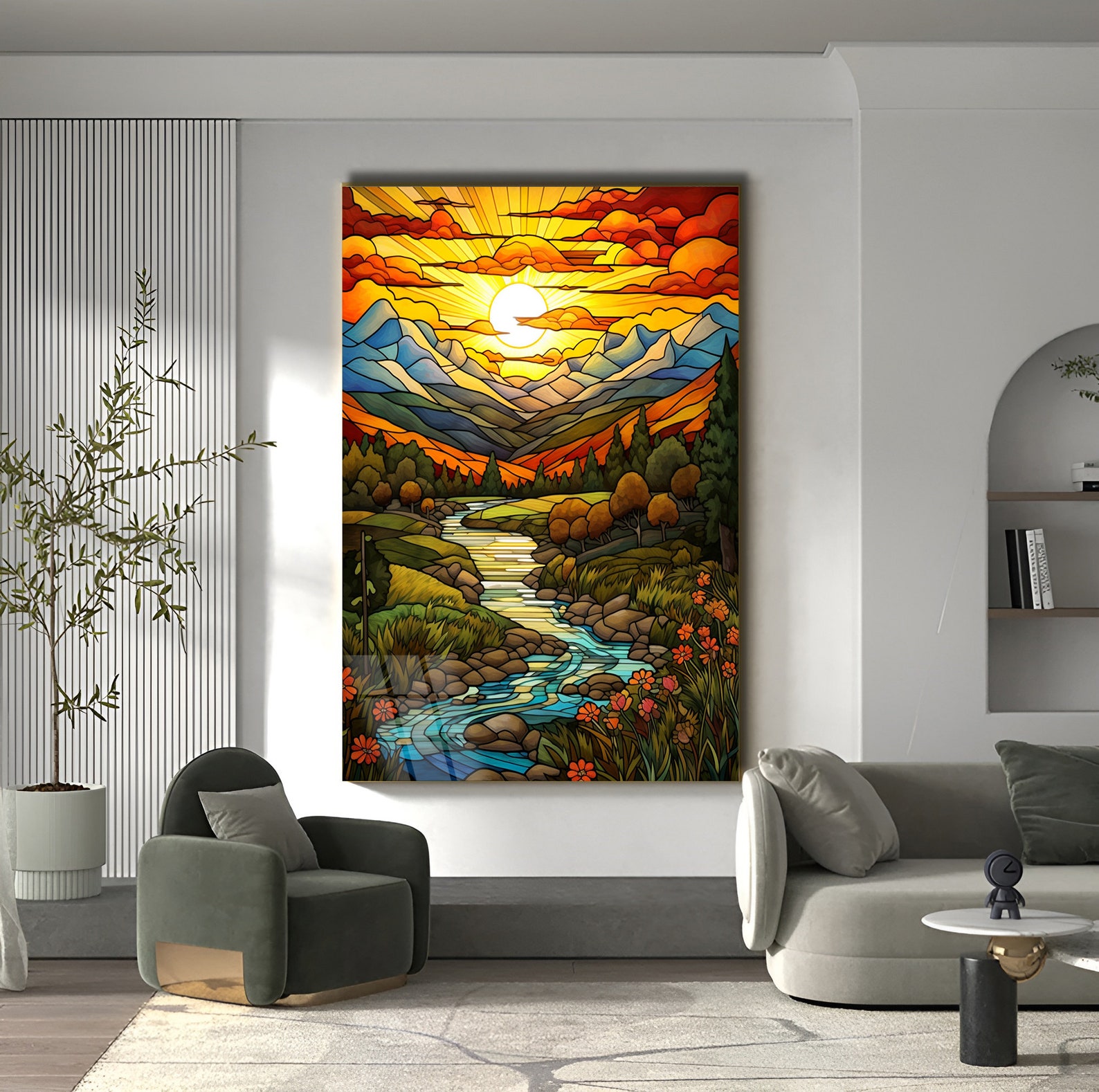 Stained Glass Art, Landscape Glass Art, Abstract Wall Art, Glass Art ...