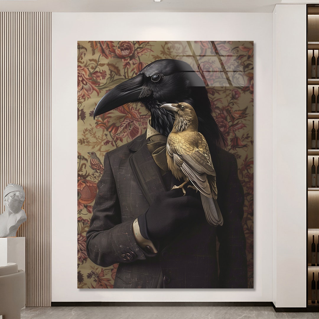 Gothic Crow Art Crow Figure Glass Print Crow Portrait Crow and Bird ...