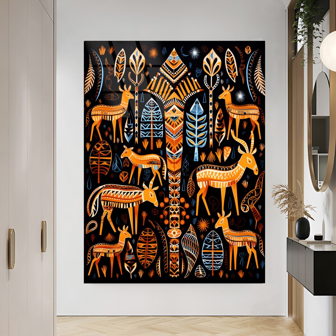 African Culture Glass Art, Tempered Glass Wall Art, Wall Hanging, Large ...