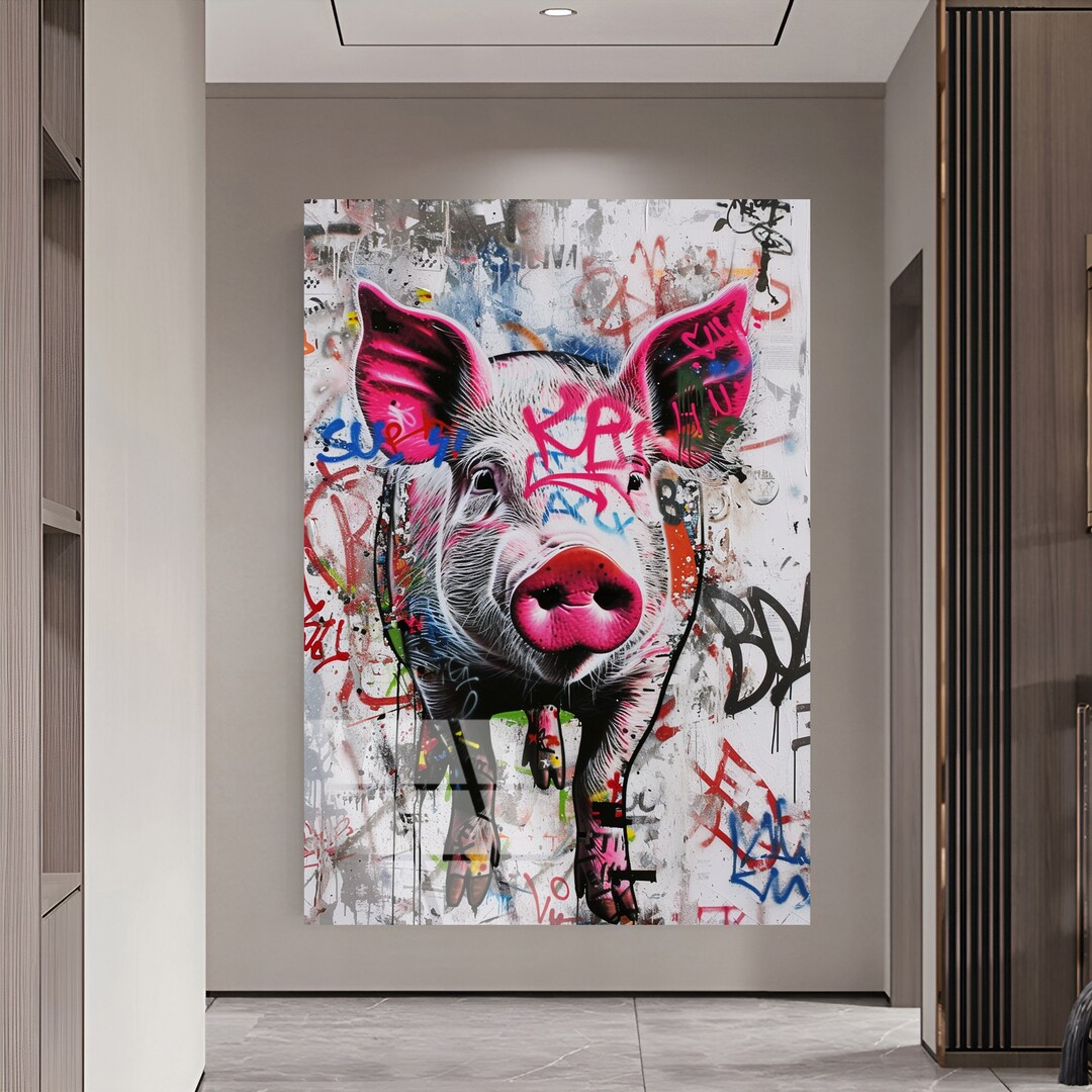 Tempered Glass Wall Art Banksy Wall Decor Pig Gift Animal Portrait ...