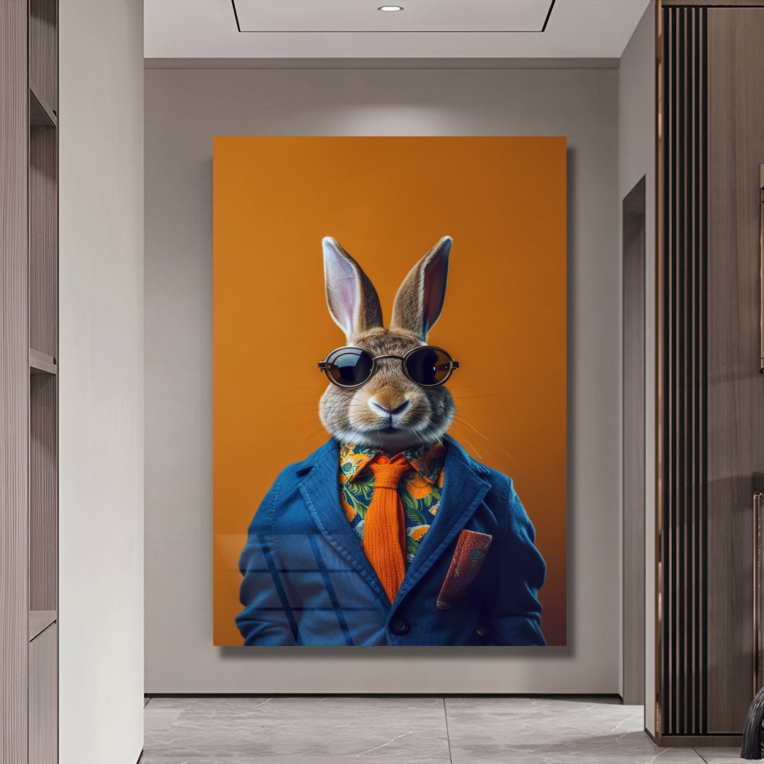 Handsome Rabbit Art, Rabbit Glass Art, Animal Glass Art, Garden Glass ...