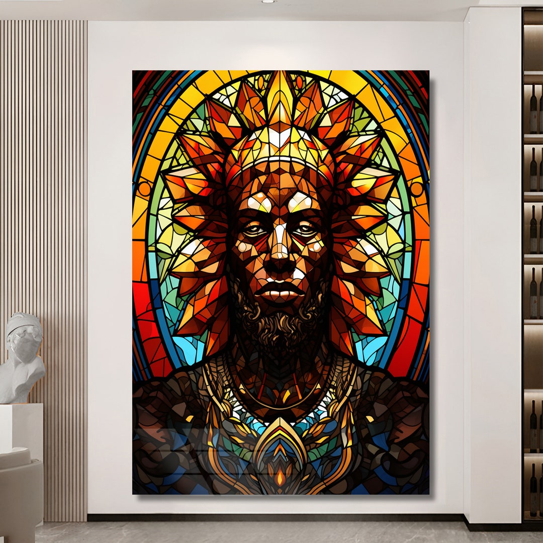 African Decor Stained Window Decor African Art Glass Tribal Wall Art ...