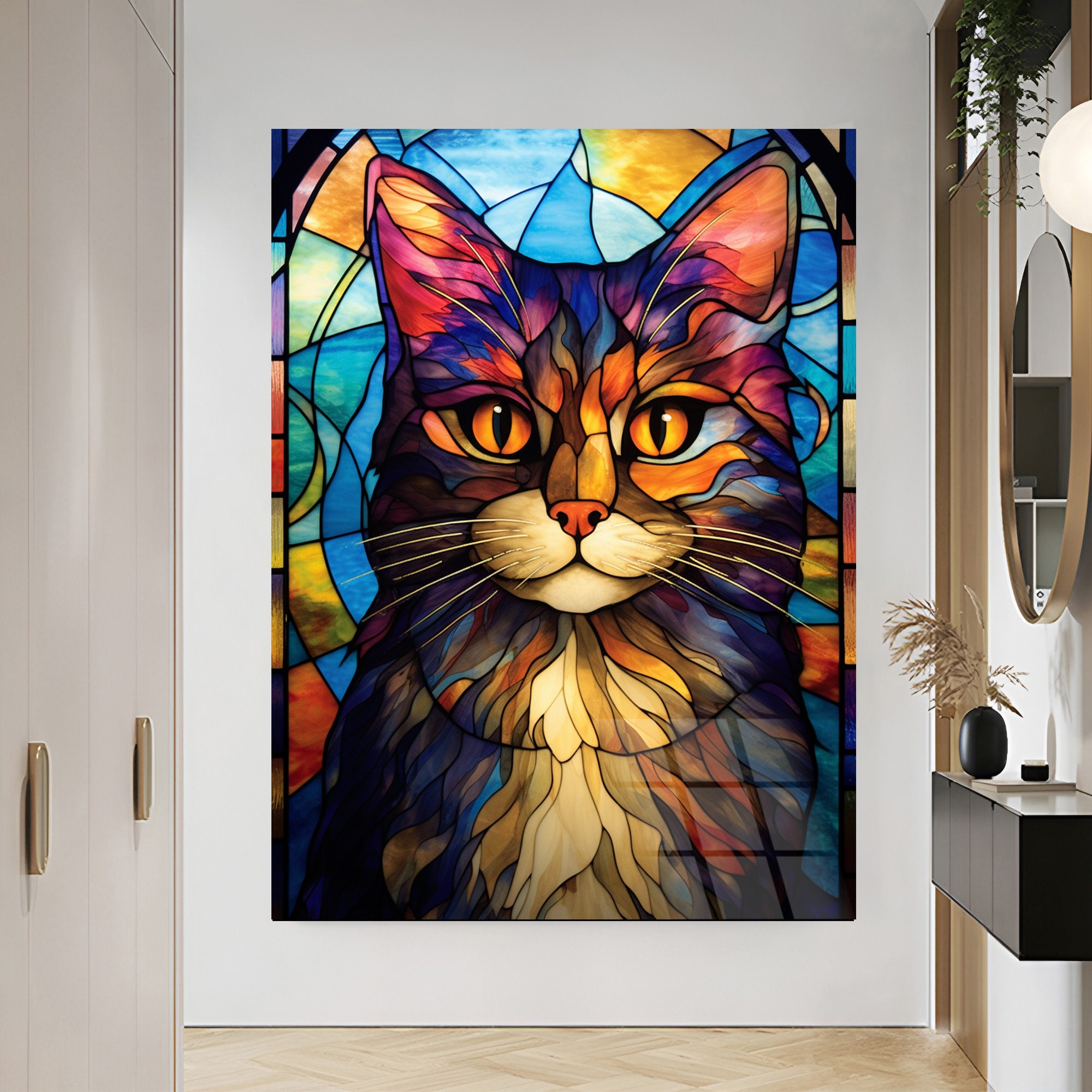 Stained Glass Art, Cat Glass Wall Hanging, Cat Glass Art, Cute Animals ...