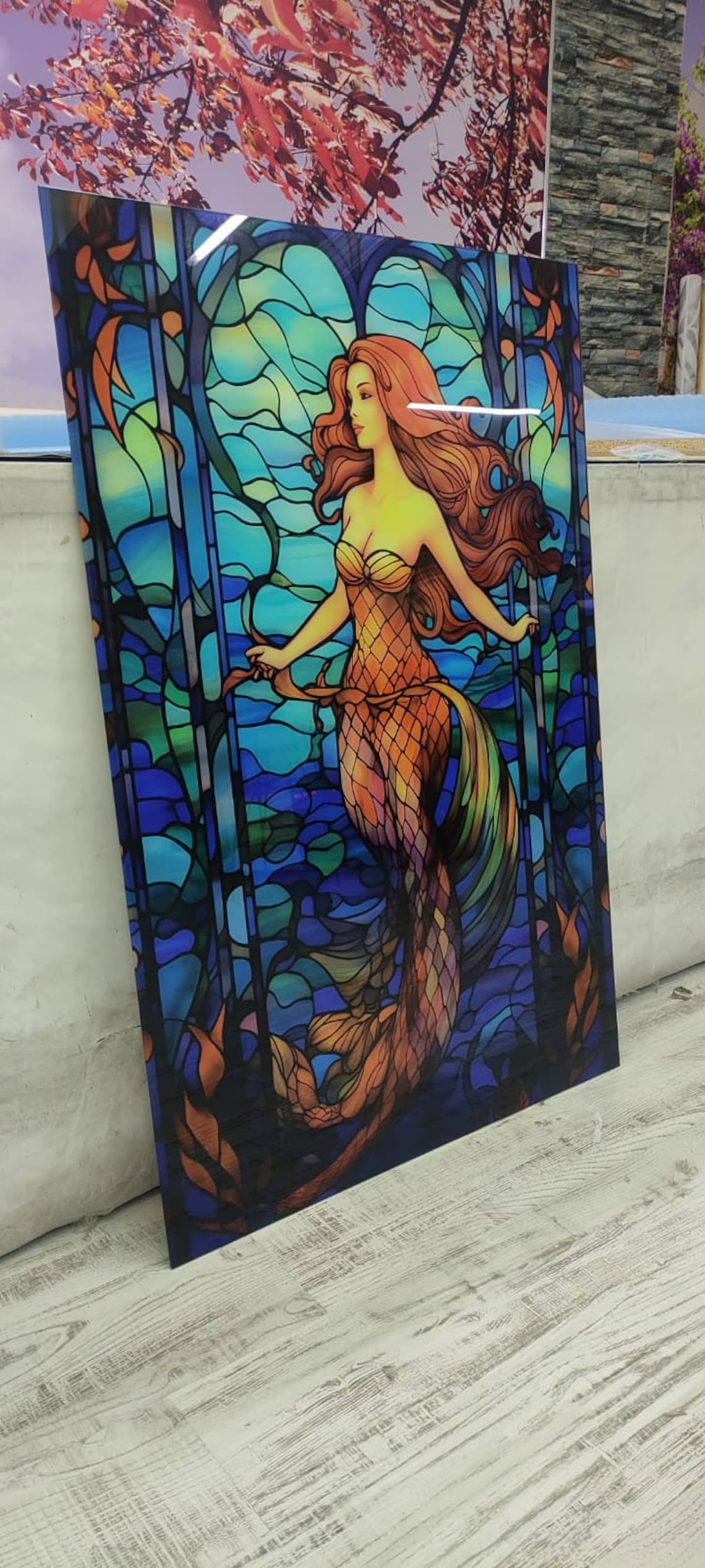 Mermaid Stained Glass Art, Stained Glass Art, Wall Hanging, Large Wall ...
