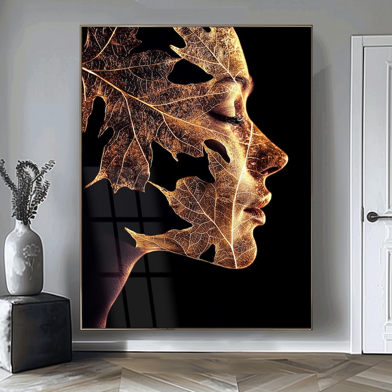 Abstract Woman Face Wall Art Tempered Glass Print, Nature Inspired ...