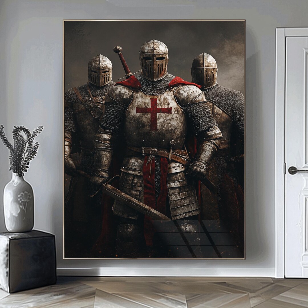 Black Templars Art Christian Gift Crusader Soldier Tempered Glass Wall ...