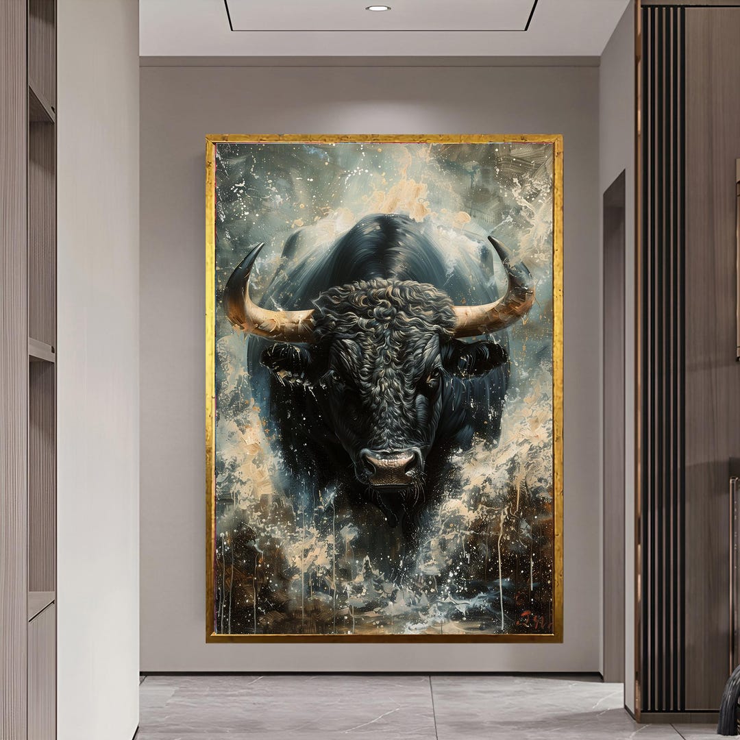 Wild Bull Wall Decor, Bull Painting, Strong Animal Art Modern Canvas ...