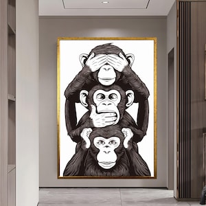 Three Monkeys Art, Funny Animal Decor, Nursery Wall Art Gift for Kids ...