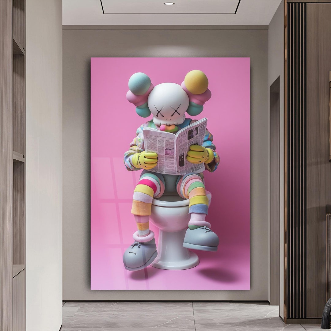 Kaws Bathroom Glass Wall Art Wall Art Kaws Bathroom Wall Art Framed Art ...