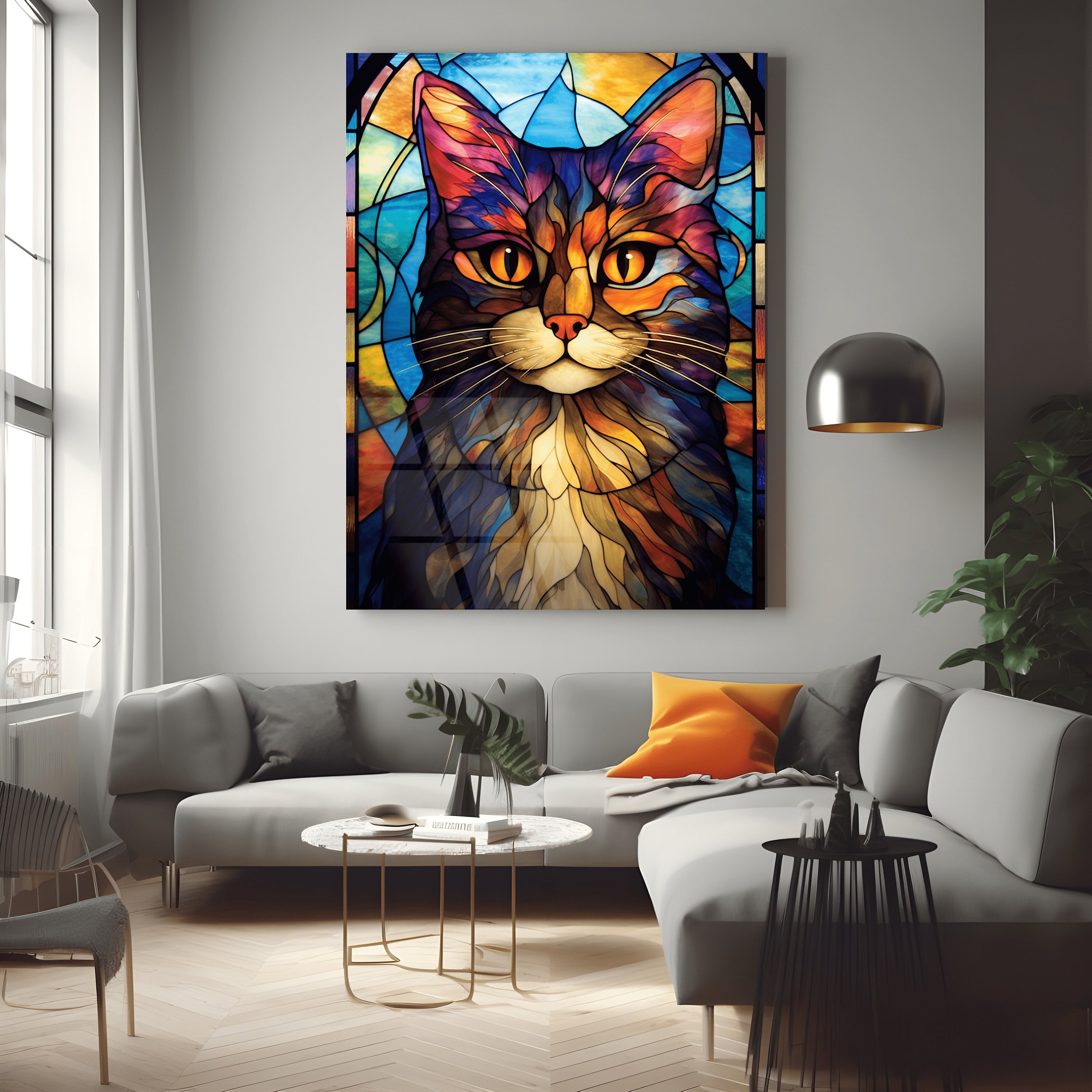 Stained Glass Art, Cat Glass Wall Hanging, Cat Glass Art, Cute Animals ...