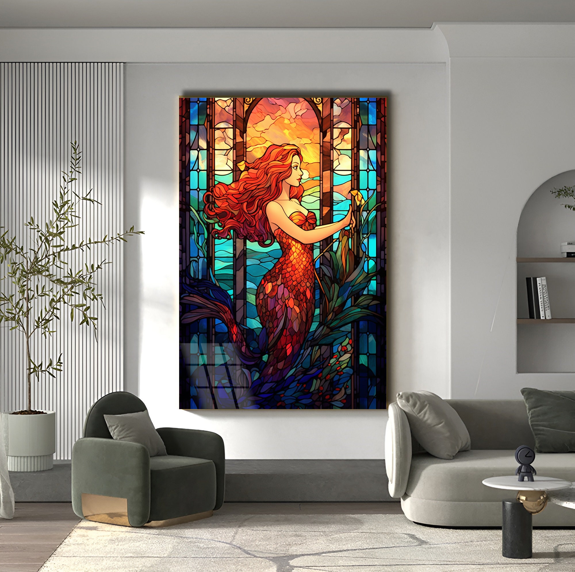 Mermaid Wall Art, Stained Glass Art, Ocean Themed Wall Art, Christmas ...