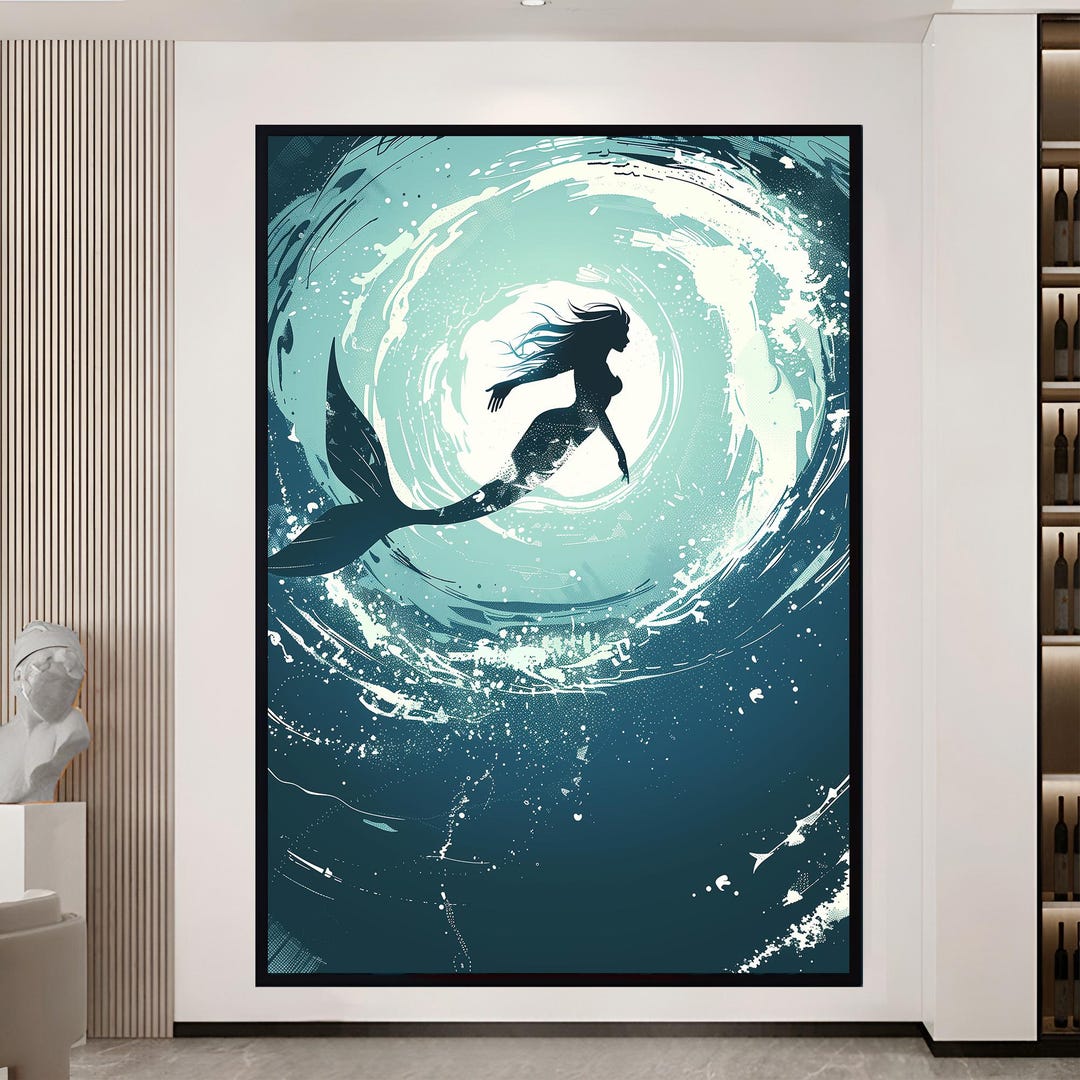 Mermaid Art Ocean Fantasy Art Nautical Decor Large Mermaid Canvas ...