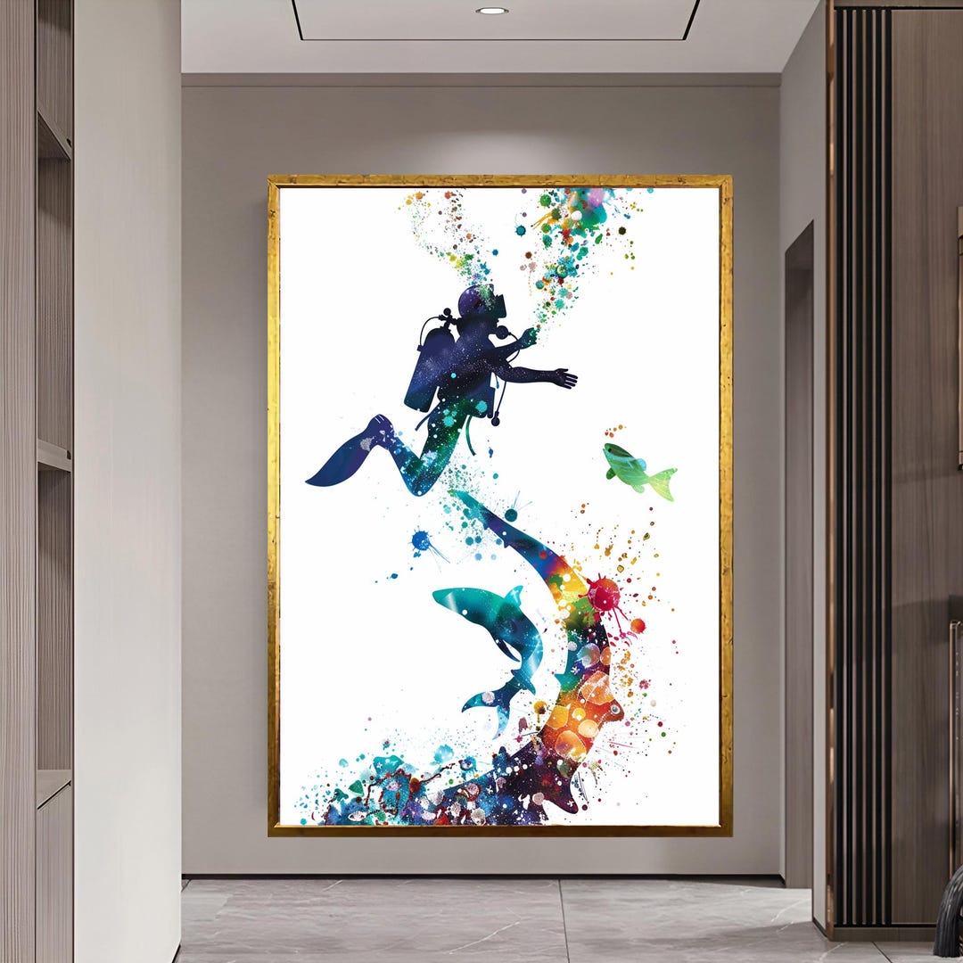 Underwater Decor Watercolor Canvas Art Aquarium Art Print Fishes Framed ...