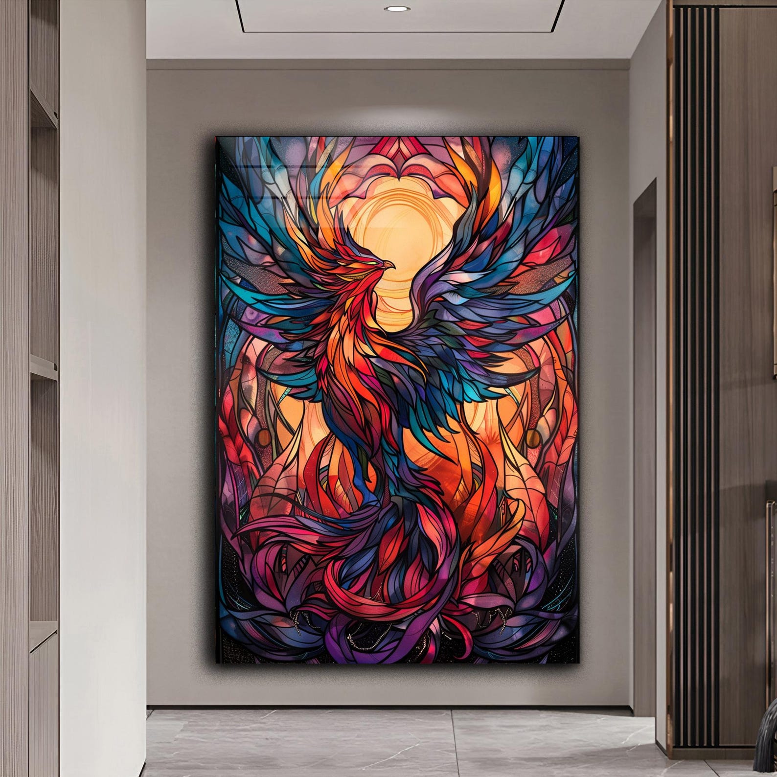 Phoenix Wall Decor Stained Glass Print Rising Phoenix Art Mythical ...