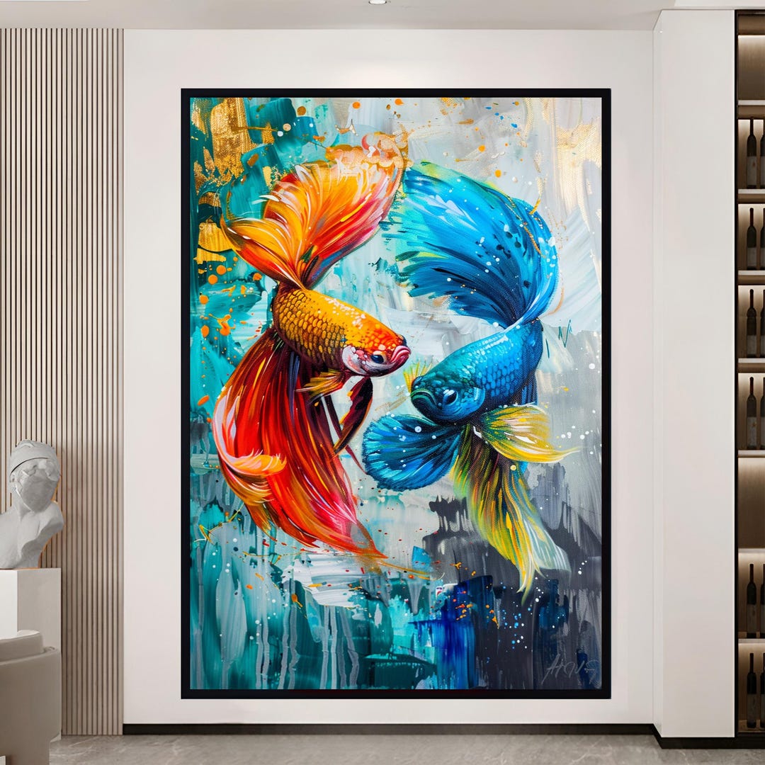 Betta Fish Canvas Art Colorful Fish Art Vibrant Betta Fish Painting ...