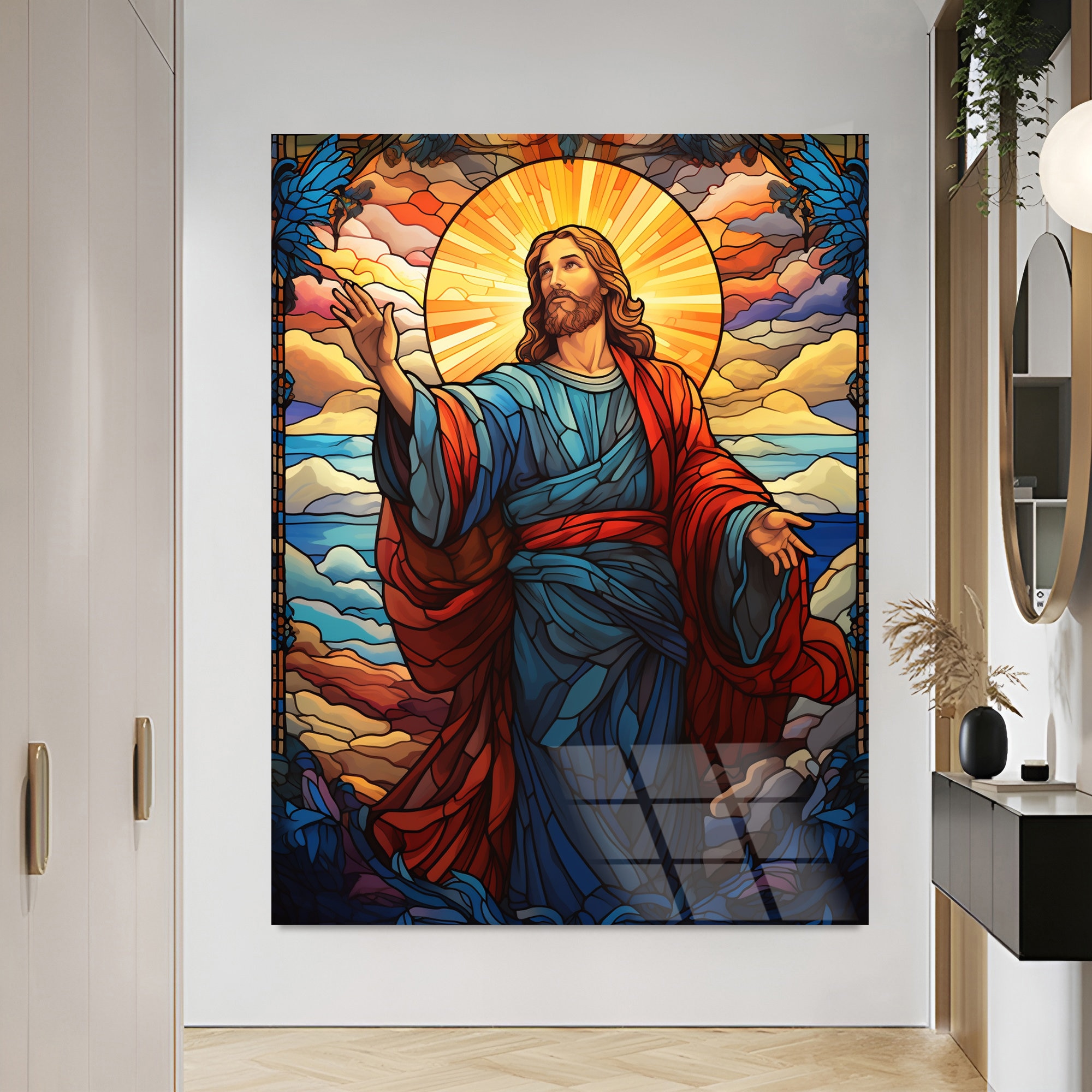 Jesus Glass Stained Glass Print Religious Wall Decor Spiritual Artwork ...
