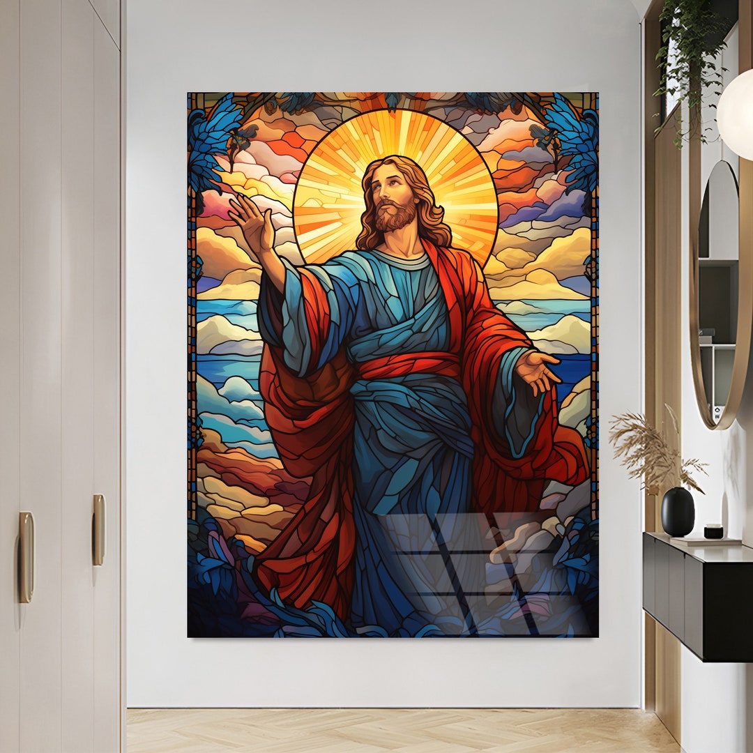 Jesus Glass Stained Style Tempered Glass Art : Religious Wall Decor ...