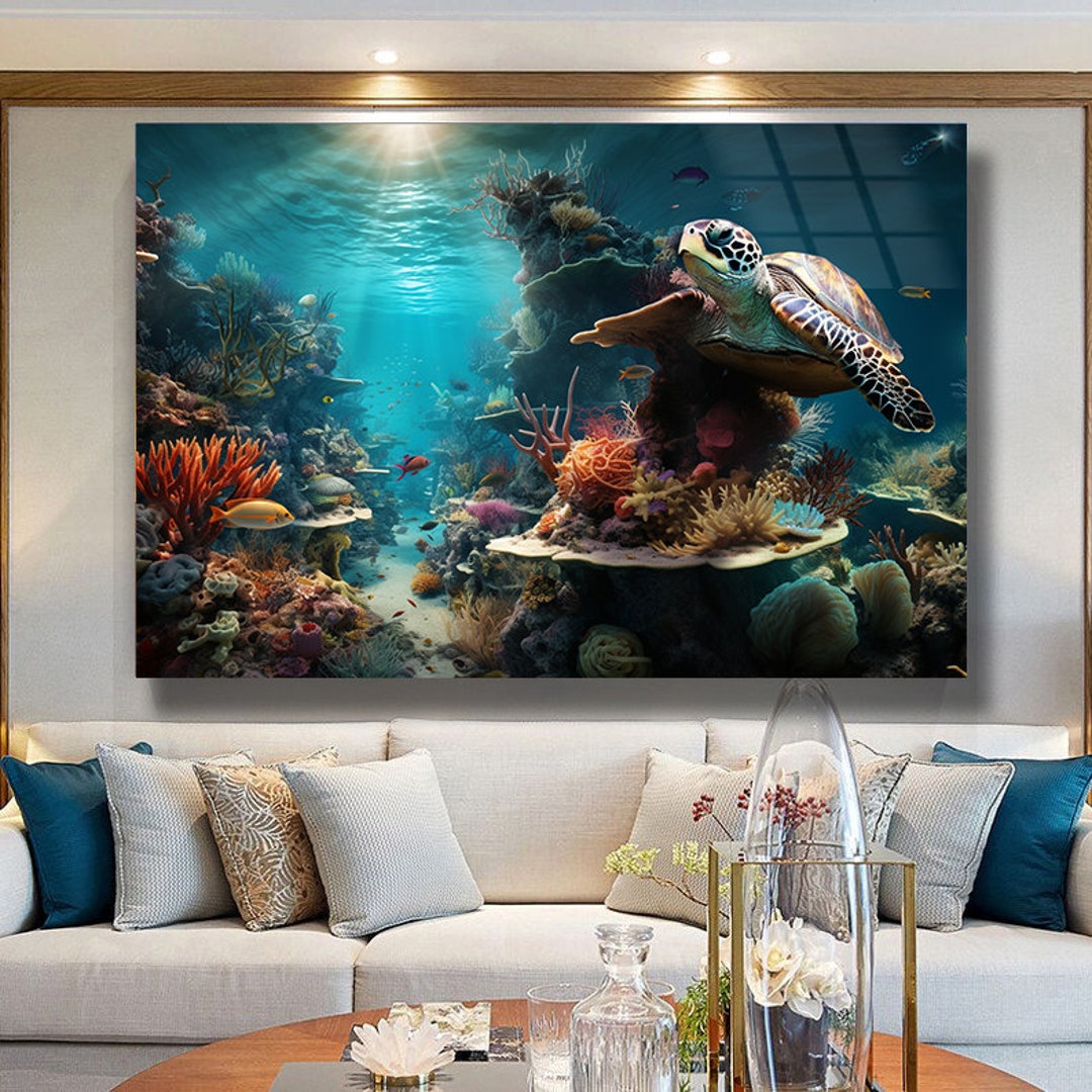 Ocean Themed Wall Art, Ocean Glass Art, Aquarium Wall Art, Turtle Wall ...