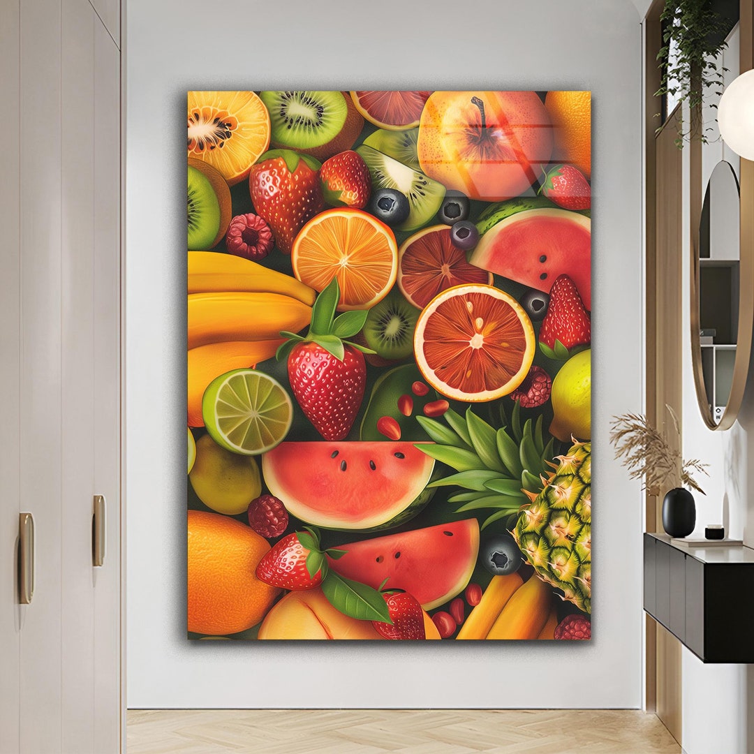 Fruits Wall Decor Kitchen Wall Art Tempered Glass Print Large Artwork ...