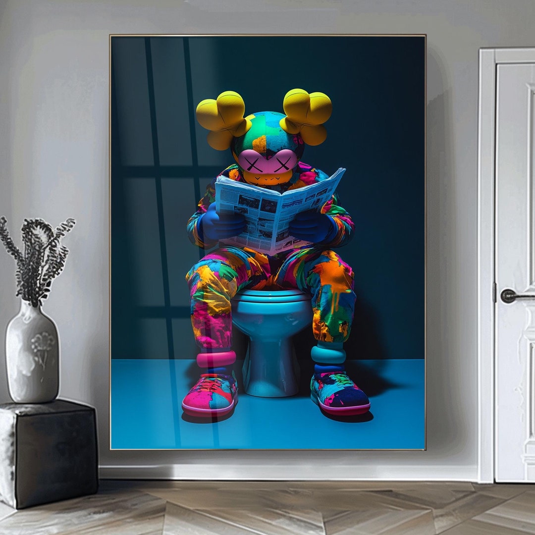 Kaws Bathroom Kaws Wall Art Kaws Figure Tempered Glass Art Framed Wall ...