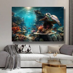 Ocean Themed Wall Art, Ocean Glass Art, Aquarium Wall Art, Turtle Wall ...