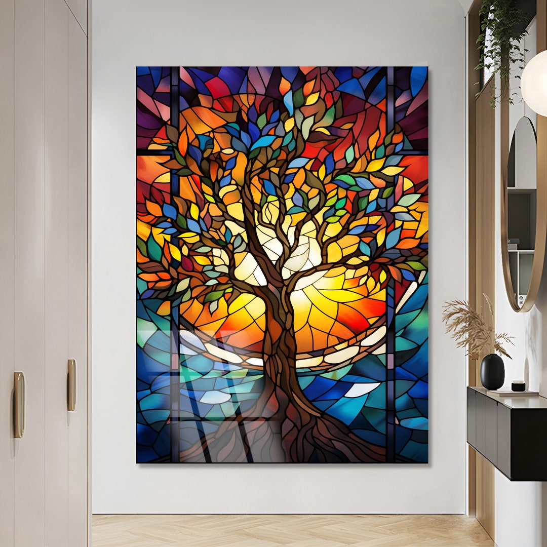 Tree of Life Tempered Glass Wall Art Life of Tree Glass Wall Decor ...