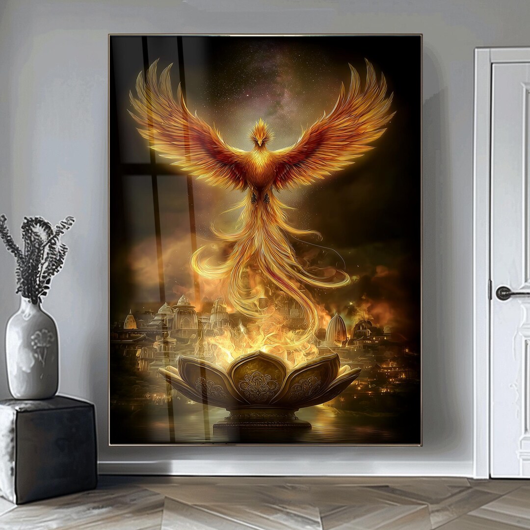 Phoenix Wall Art, Fire Bird Glass Print, Mythical Creature Artwork ...