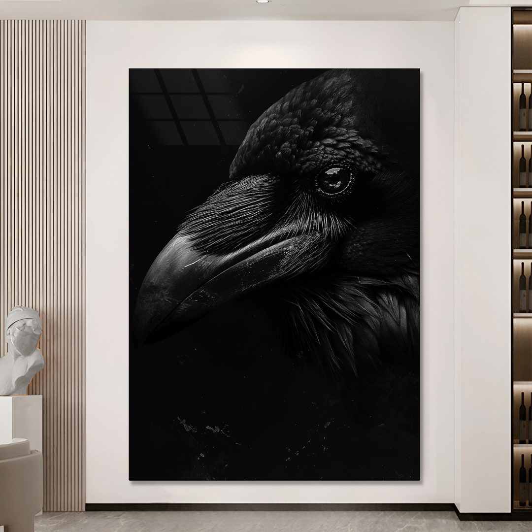 Modern Black and White Crow Art Gift for Bird Lovers Raven Decor Crow ...