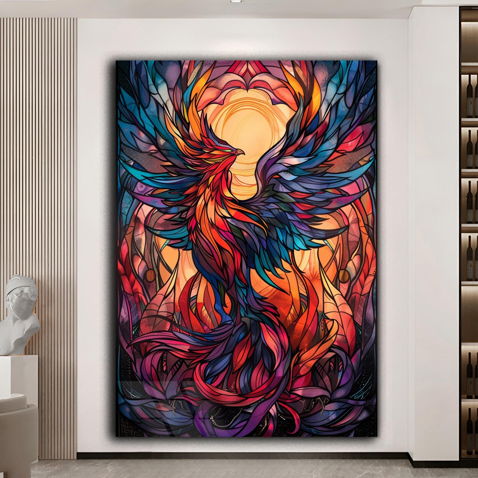 Phoenix Wall Decor Stained Glass Print Rising Phoenix Art Mythical ...