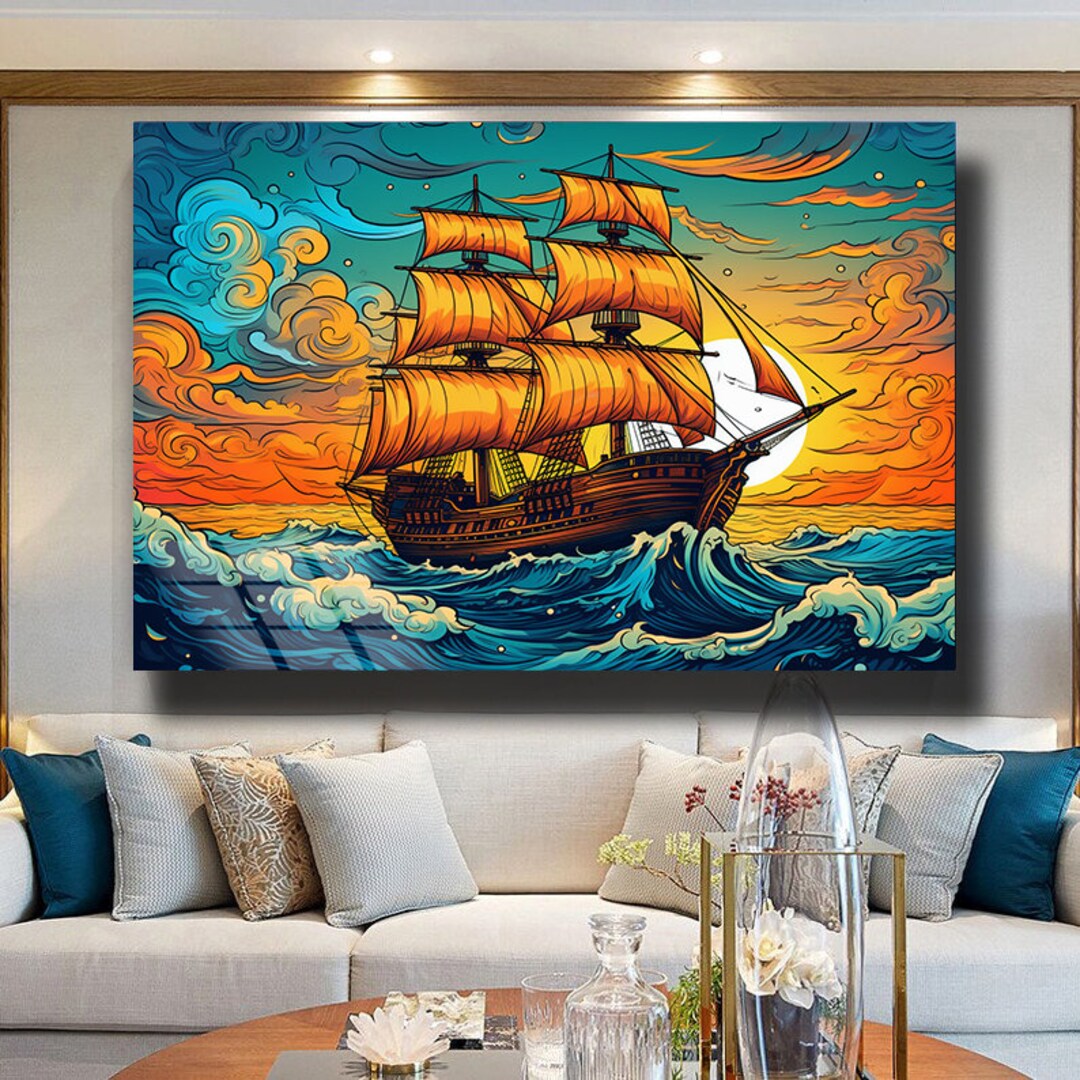 Ship Wall Art, Ship Glass Art, Art Glass, Extra Large Wall Art, Office Wall Decor, Home Decor ...