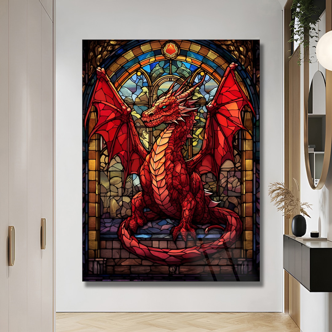 Dragon Stained Glass Art, Dragon Wall Art, Stained Glass Art, Culturel ...