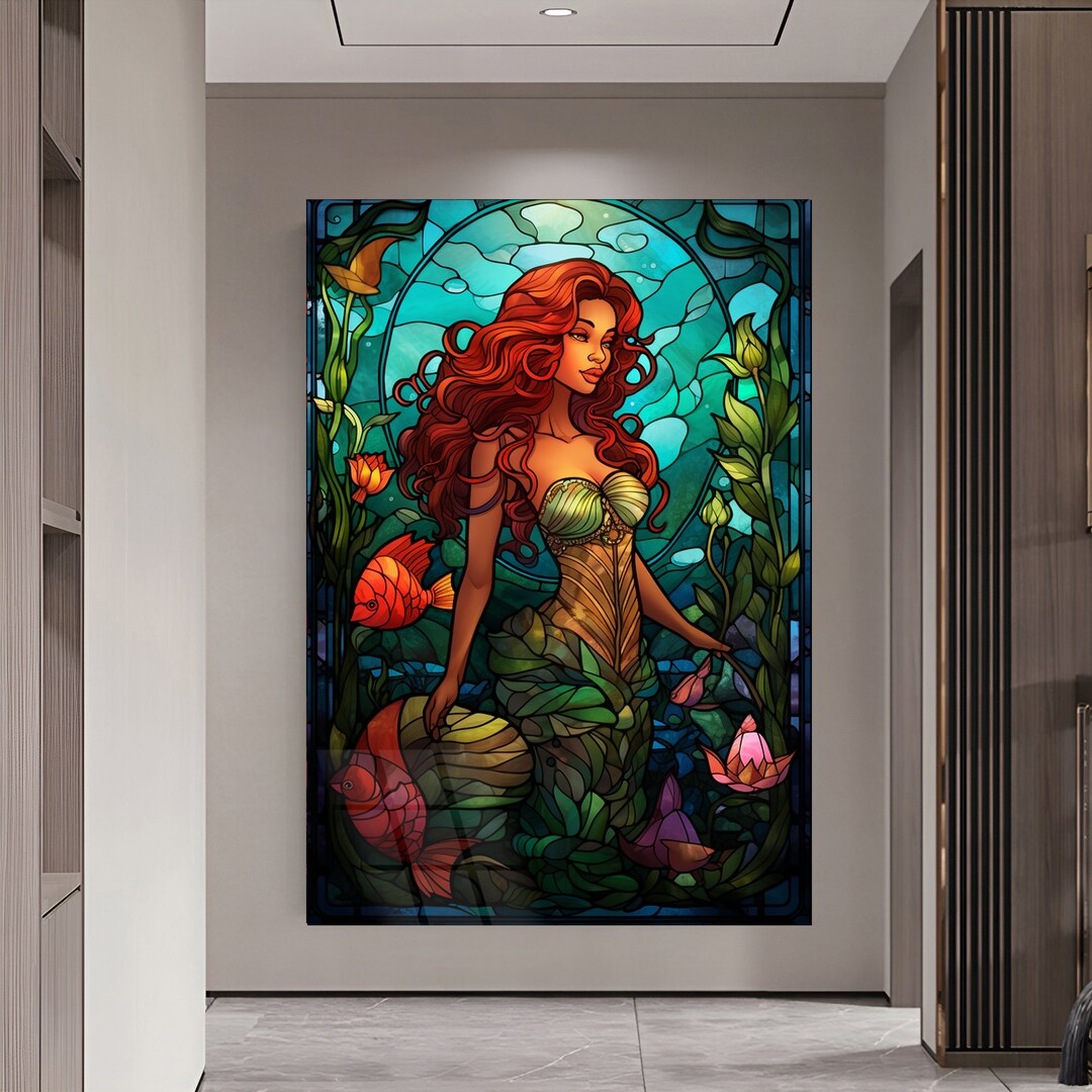 Mermaid Stained Glass Art, Mermaid Wall Art, Mythological Art, Gift for ...