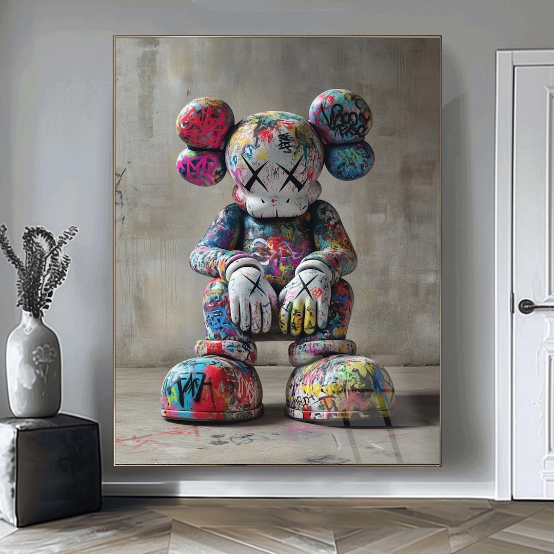 Kaws Decoration Kaws Figure Graffiti Wall Decor Large Artwork Framed ...