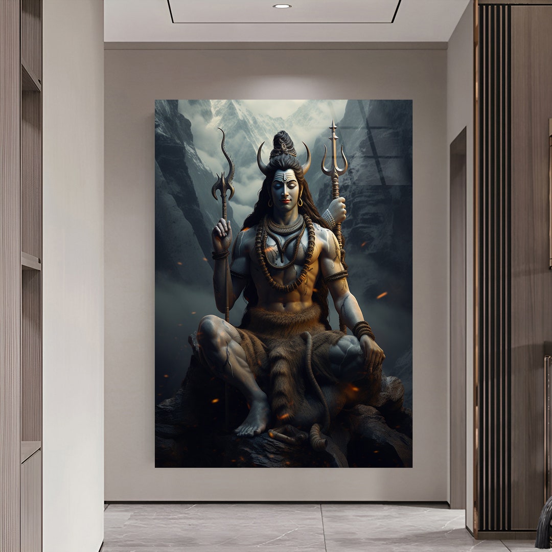 God Shiva Wall Art, Indian God Wall Art, Shiva Glass Print, Indian Gods ...
